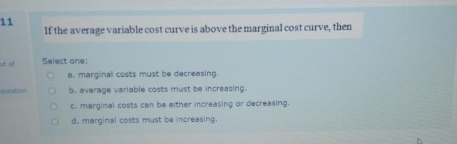 Solved If the average variable cost curve is above the | Chegg.com