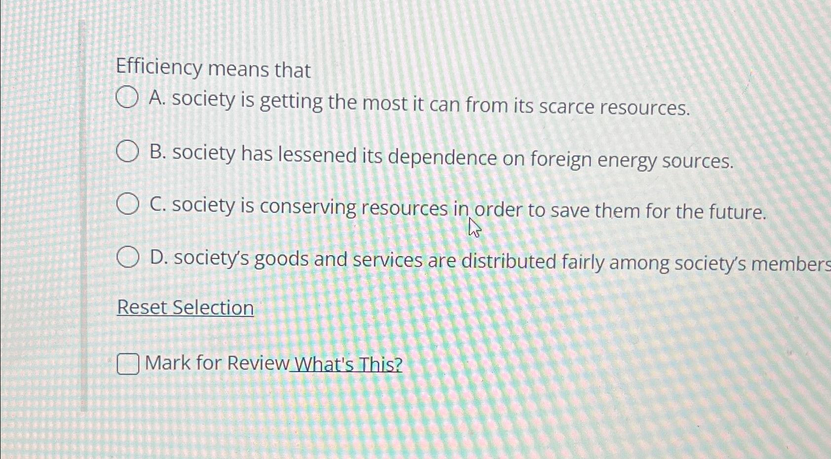 Solved Efficiency means thatA. ﻿society is getting the most | Chegg.com