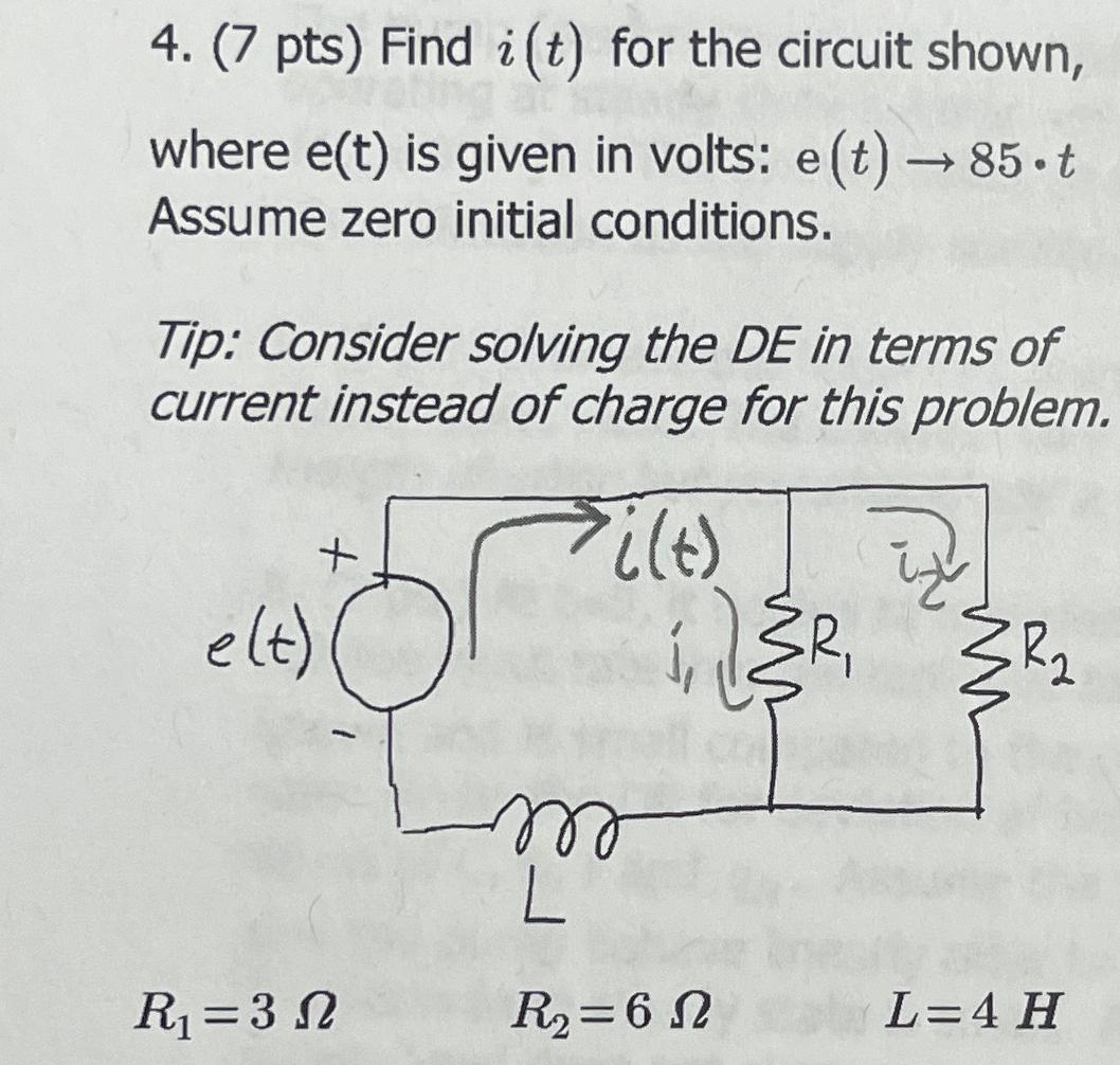 Solved (7 pts) Find i(t) for the circuit shown, where e(t) | Chegg.com