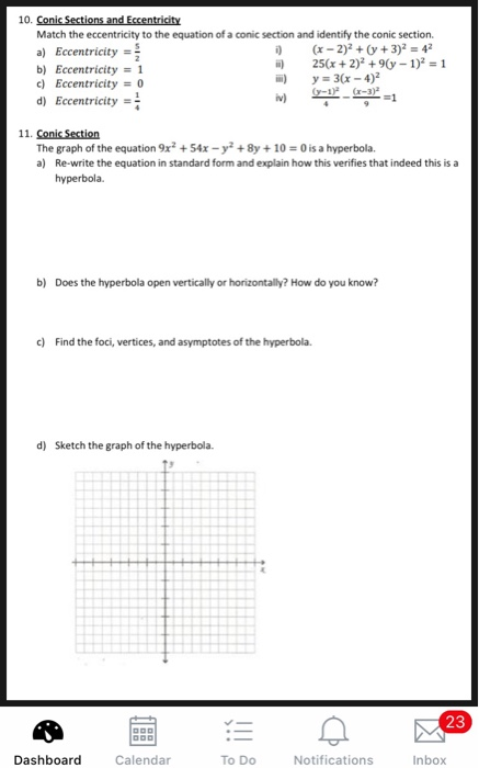Solved 10. Conic Sections and Eccentricity Match the | Chegg.com