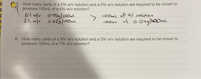 Solved 5. How many parts of a \5 solution and a \2 solution | Chegg.com
