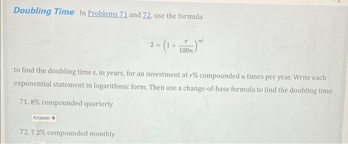 Solved Doubling Time In Problems 71 and 72, use the formula | Chegg.com