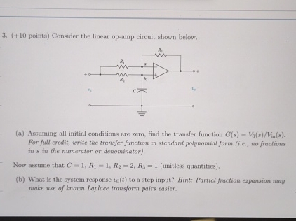 Solved ( +10 ﻿points) ﻿Consider the linear op-amp circuit | Chegg.com