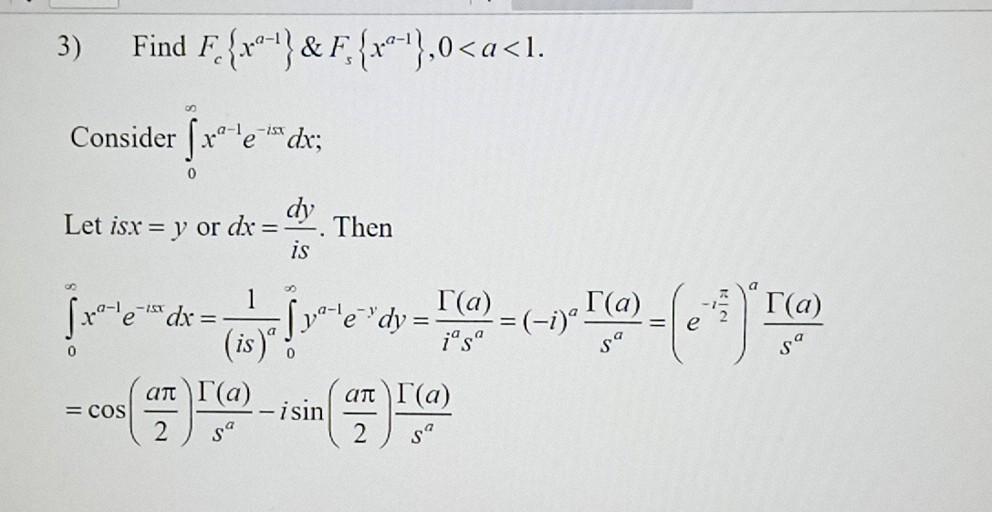 Solved 3) Find Fc{xa−1}&Fs{xa−1},0 | Chegg.com