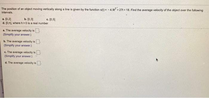 Solved The position of an object moving vertically along a | Chegg.com