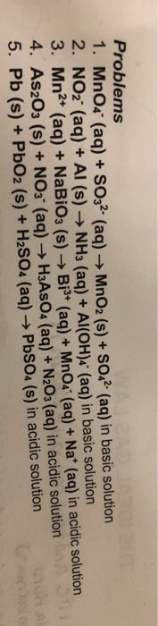 Solved Problems 1. MnO4* (aq) + SO32- (aq) →MnO2 (s) + SO42- | Chegg.com