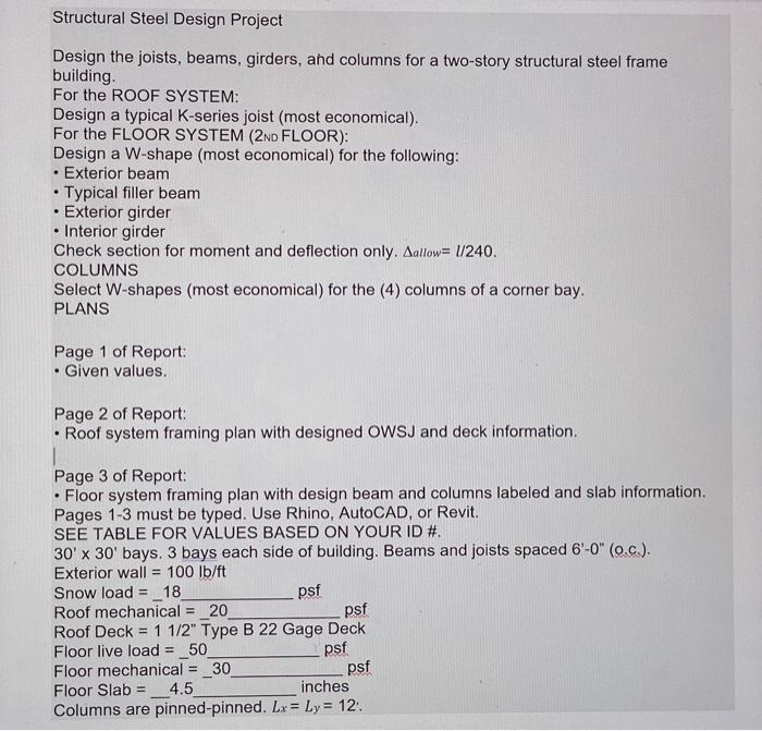 Solved Structural Steel Design Project Design the joists, | Chegg.com