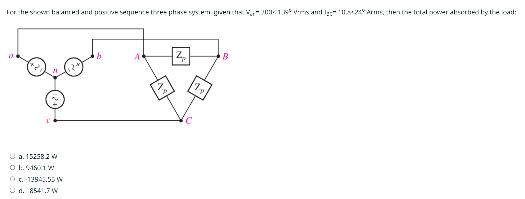 Solved For the shown balanced and positive sequence three | Chegg.com