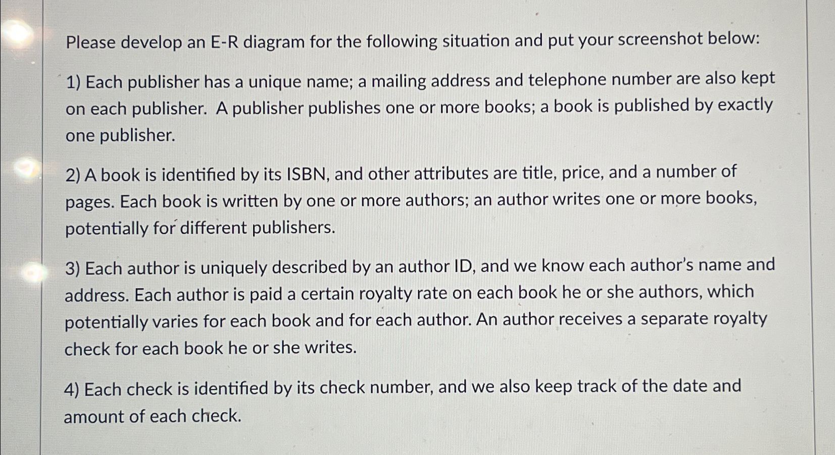 Solved Using ERDPLUS.com, please develop an E-R diagram for | Chegg.com