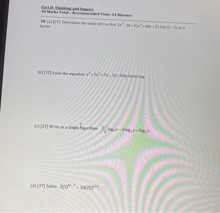 Solved 10. (a) [2T] Determine the value of k so that | Chegg.com