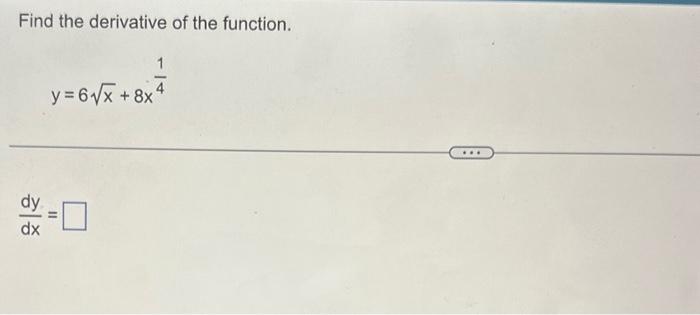 Solved Find the derivative of the function. y=6x+8x41 dxdy= | Chegg.com