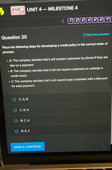 Solved UNIT 4 - ﻿MILESTONE 41234567Question 20Mark this | Chegg.com