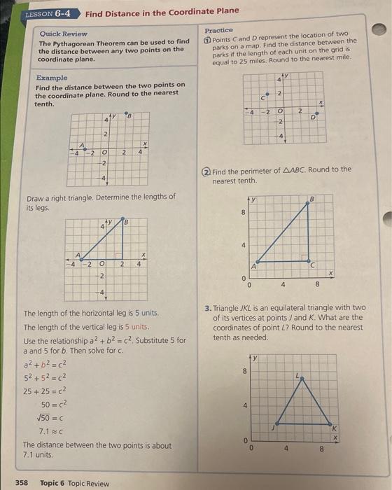 Solved Find Distance in the Coordinate Plane 358 Topic 6 | Chegg.com