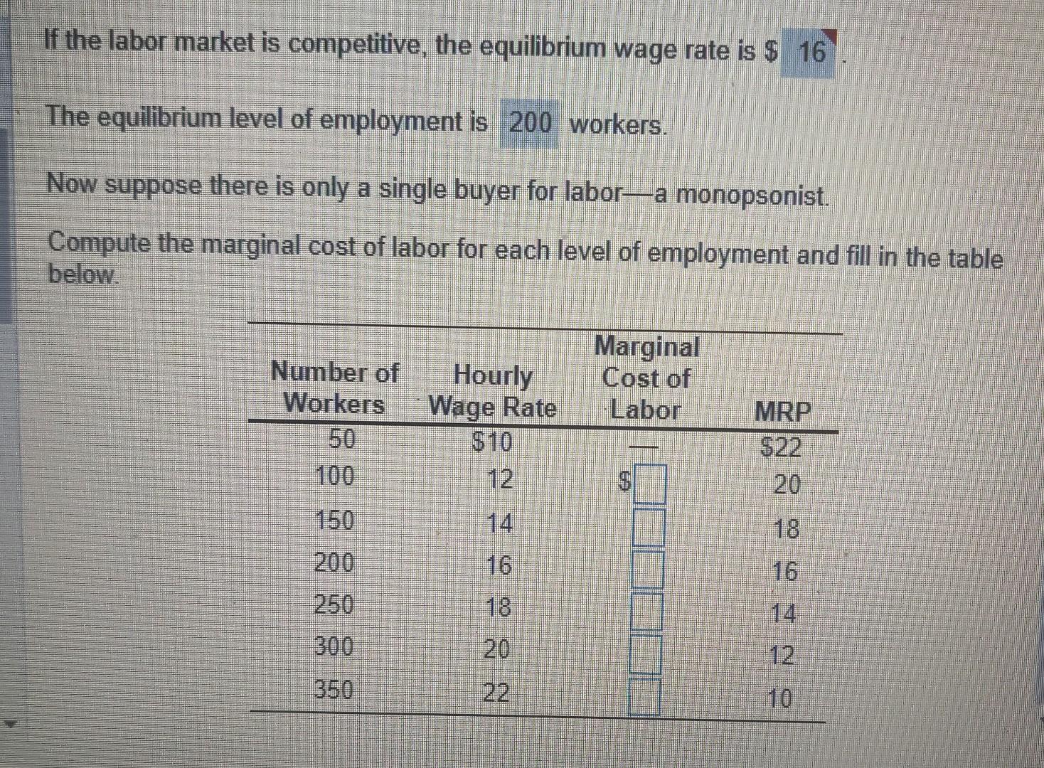 Solved If the labor market is competitive, the equilibrium | Chegg.com
