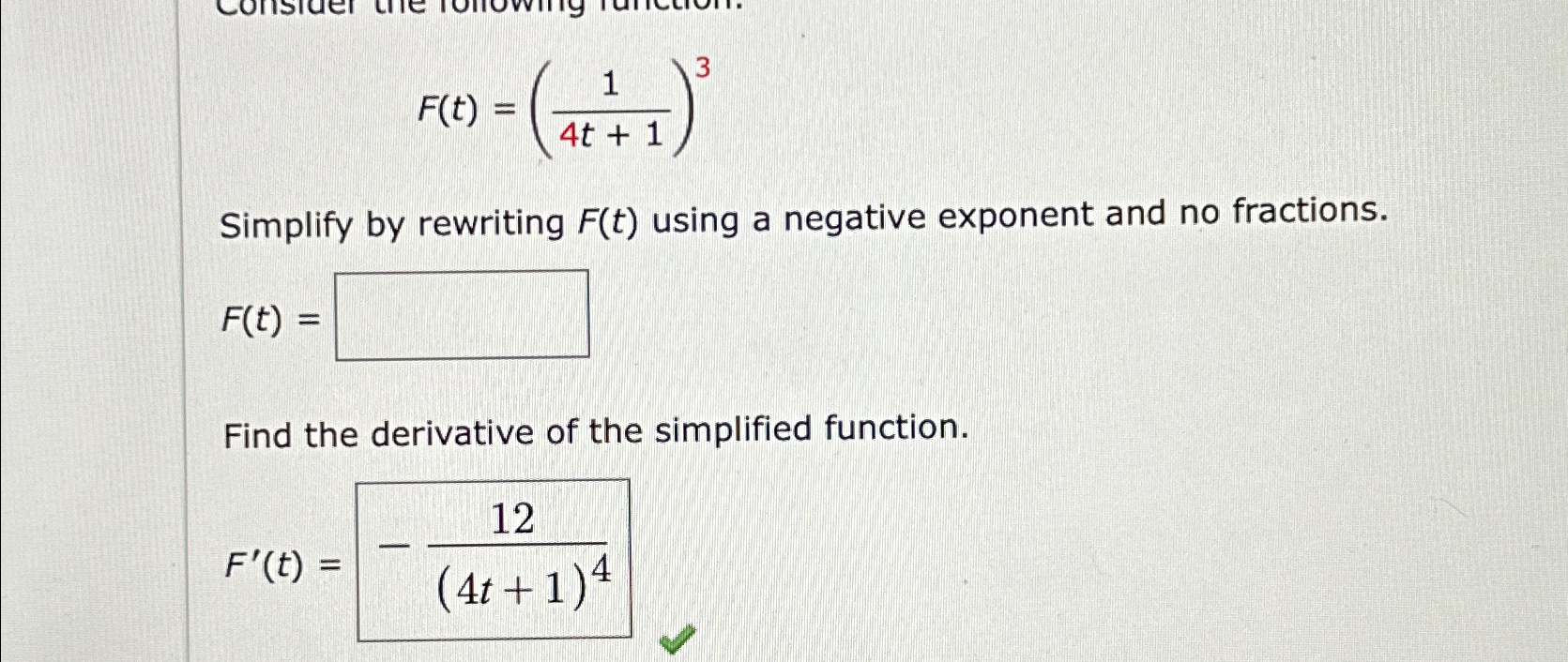Solved F(t)=(14t+1)3Simplify by rewriting F(t) ﻿using a | Chegg.com