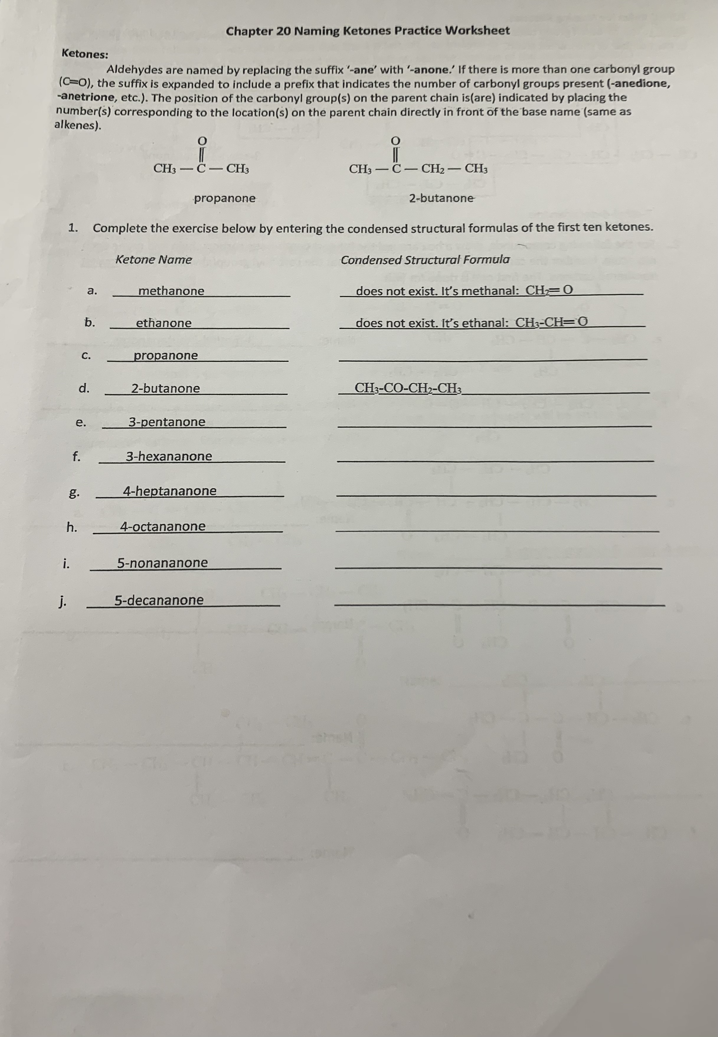Solved Chapter 20 ﻿Naming Ketones Practice Worksheet | Chegg.com