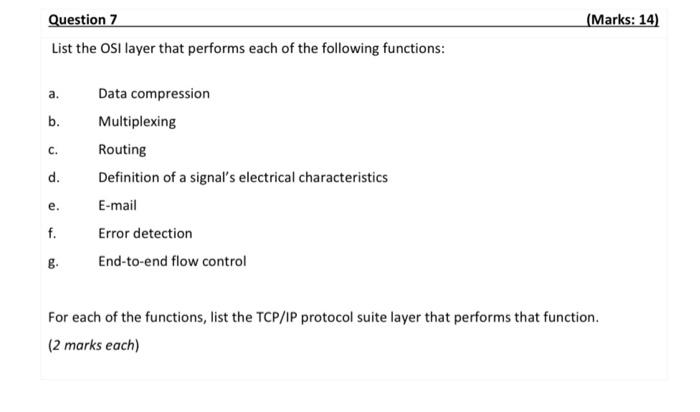 Solved Question 7 List the OSI layer that performs each of | Chegg.com