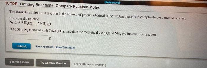 Solved [References) TUTOR Limiting Reactants: Compare | Chegg.com