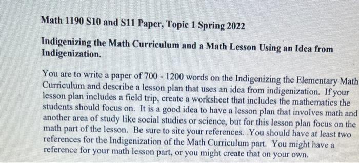 Math 1190 S10 and S11 Paper, Topic 1 Spring 2022 | Chegg.com