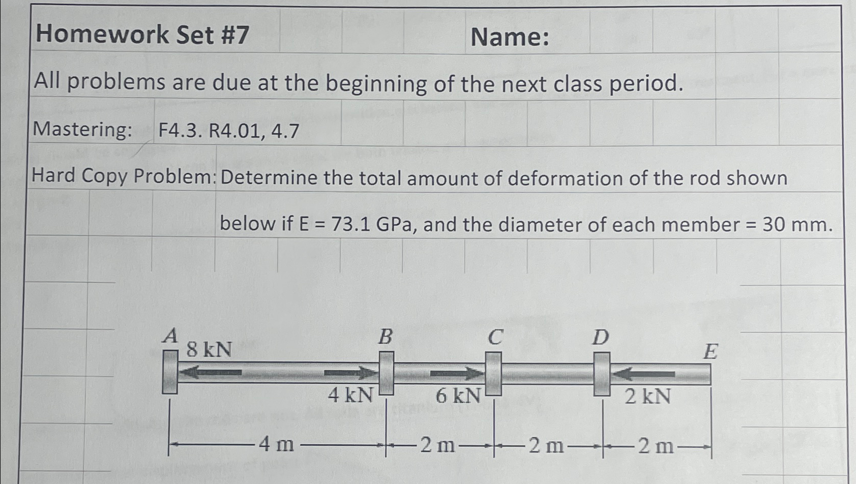 Solved Homework Set #7Name:All problems are due at the | Chegg.com