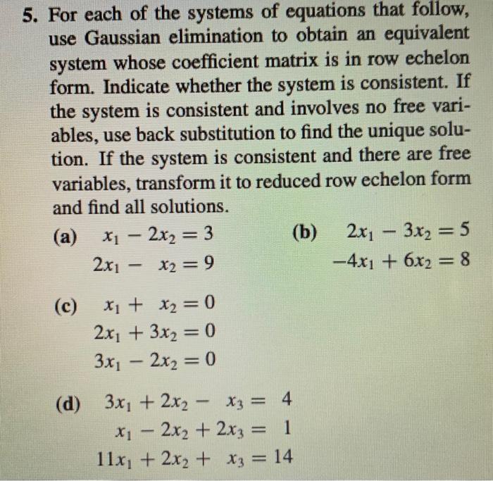 Solved 5. For each of the systems of equations that follow, | Chegg.com
