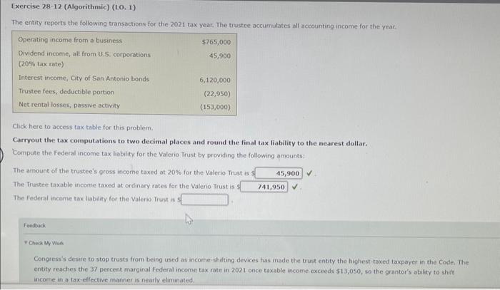 Exercise:28-12 (Algorithmic) (1.0. 1) The entity | Chegg.com