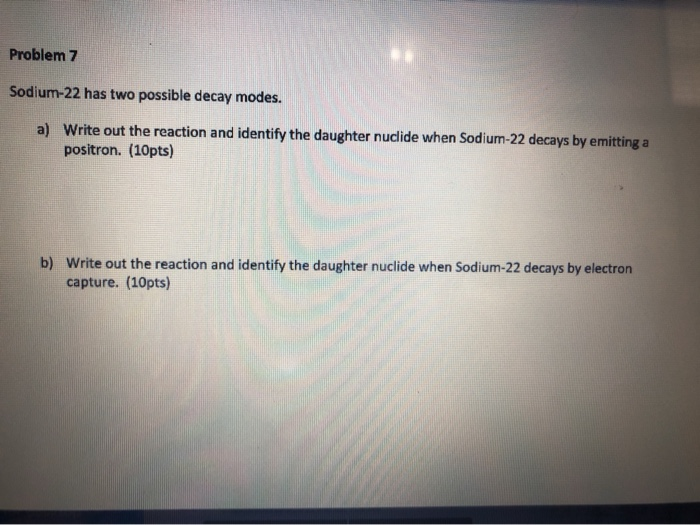 Solved Problem 7 Sodium-22 has two possible decay modes. a) | Chegg.com