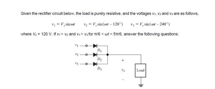 Solved Given the rectifier circuit below, the load is purely | Chegg.com
