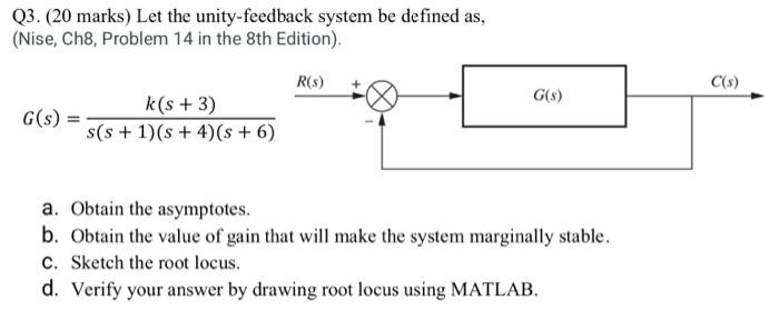 Solved Q3. (20 marks) Let the unity-feedback system be | Chegg.com