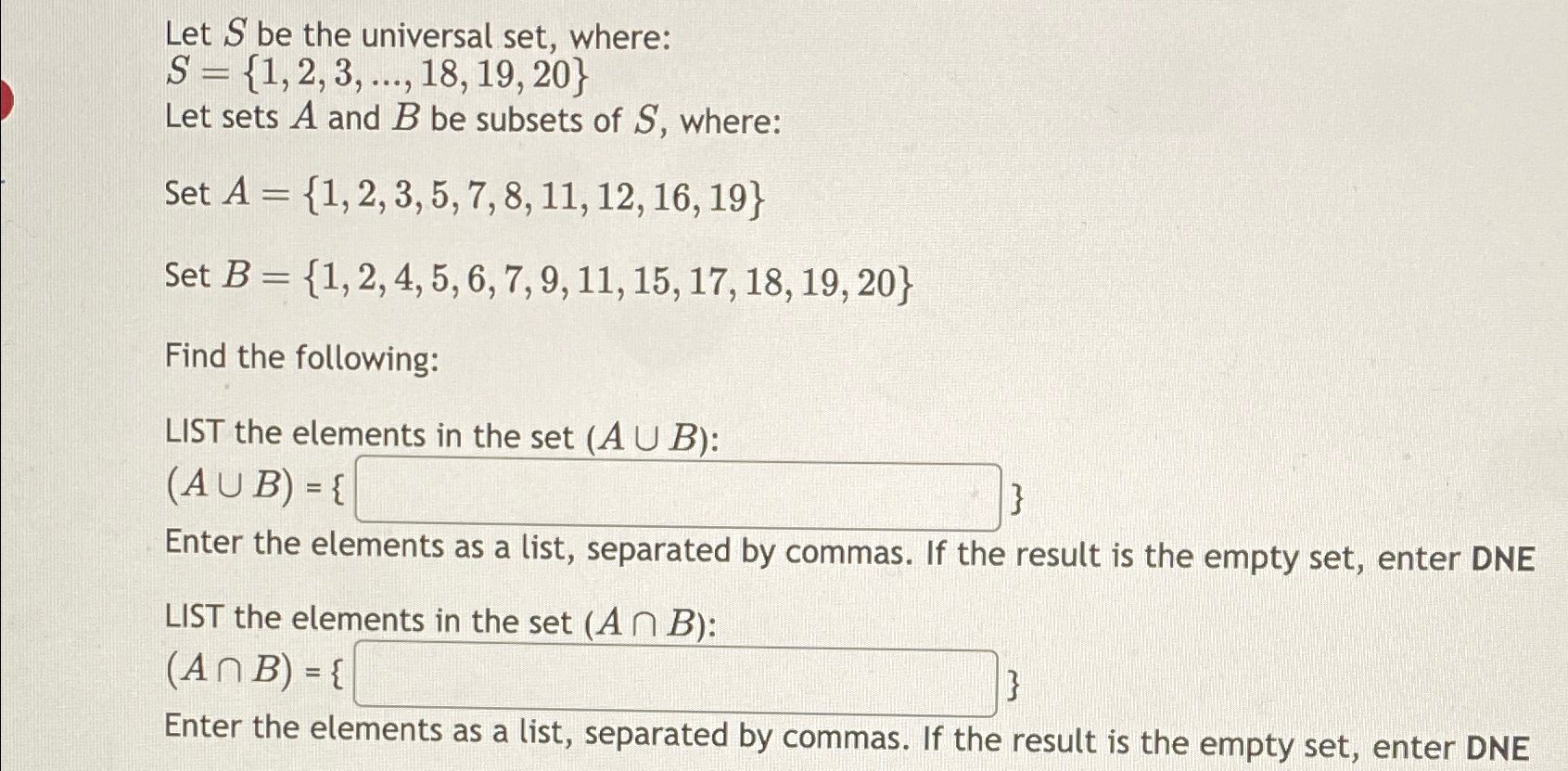 Solved Let S ﻿be the universal set, | Chegg.com