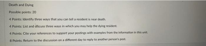 Solved Death and Dying Possible points: 20 4 Points: | Chegg.com
