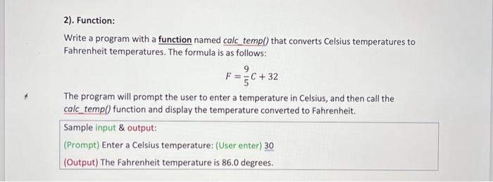 Solved 2 Function Write A Program With A Function Named