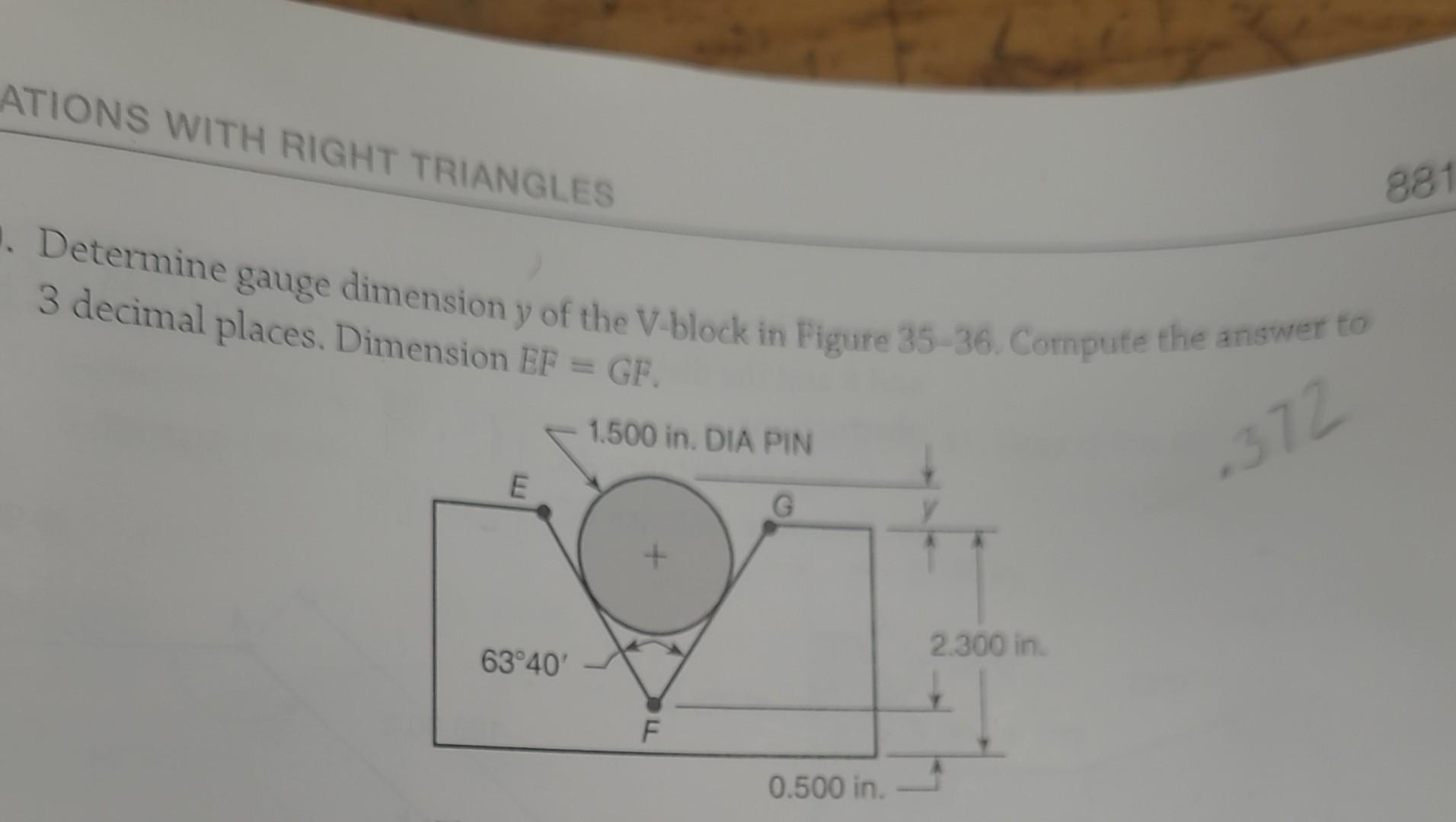 Solved Determine gauge dimension y of the V-block in Figure | Chegg.com