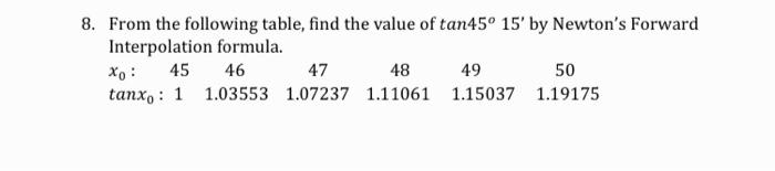 Solved From the following table, find the value of | Chegg.com