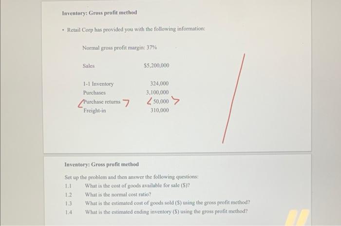 Solved Inventory Gross Profit Method Retail Corp Has 4035