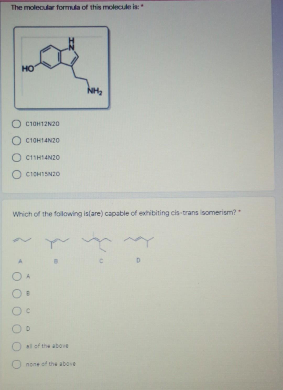 Solved The molecular formula of this molecule is: * HO NH2 O | Chegg.com