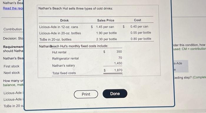 Solved Each morning, Nathan Steinef stocks the drink case at | Chegg.com
