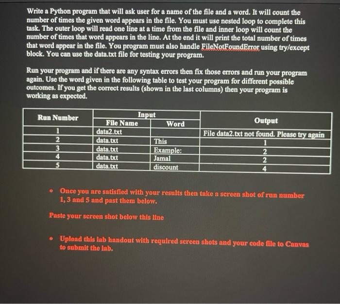 Solved Write a Python program that will ask user for a name | Chegg.com