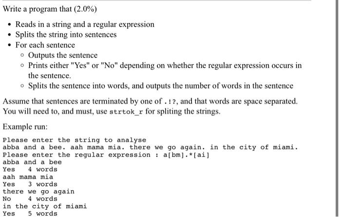 Solved - Reads in a string and a regular expression - Splits | Chegg.com