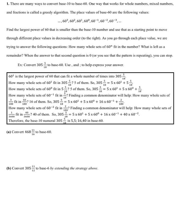 Solved 1. There are many ways to convert base-10 to base-60. | Chegg.com