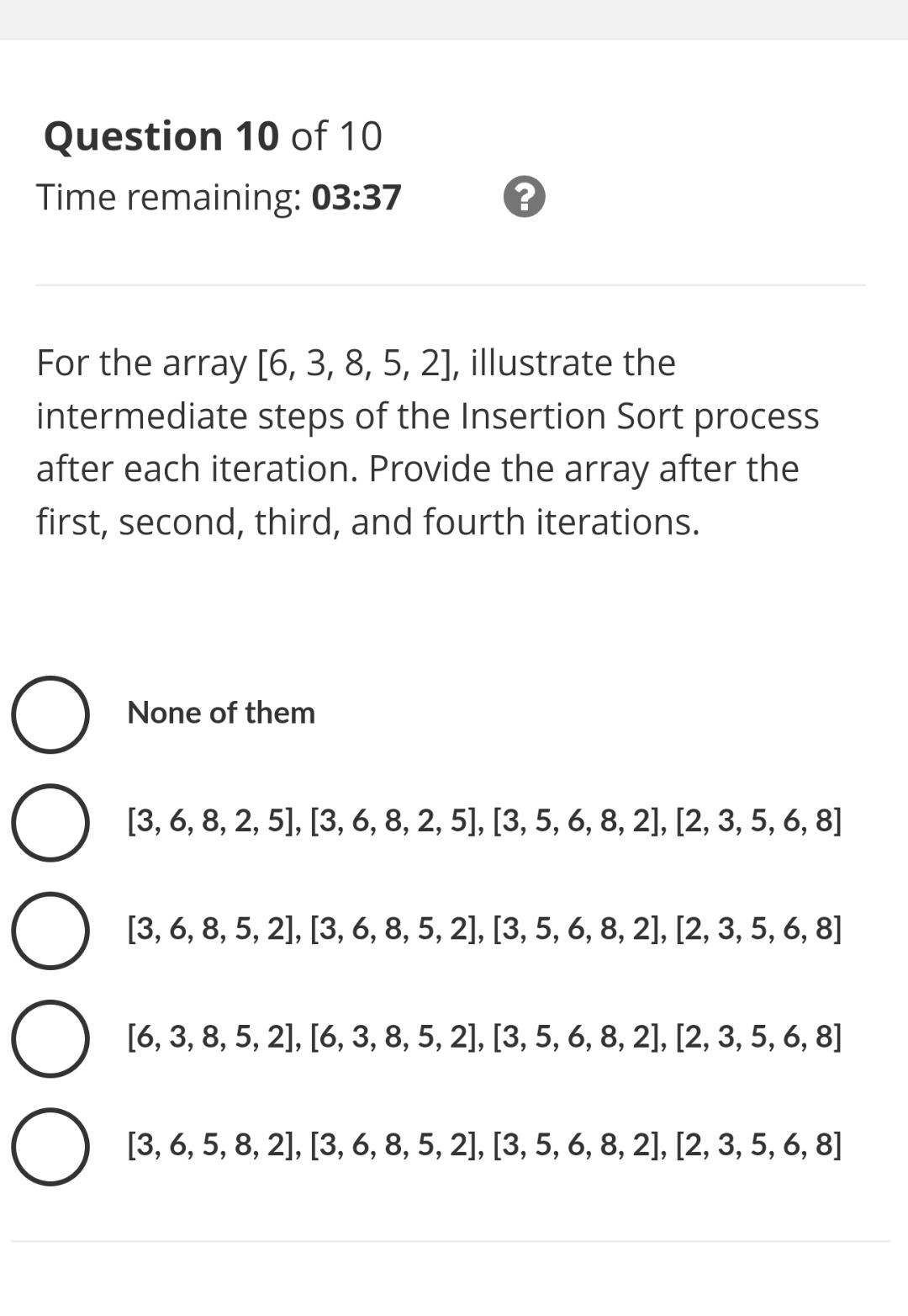 Solved Question 10 ﻿of 10Time remaining: 03:37?For the array | Chegg.com