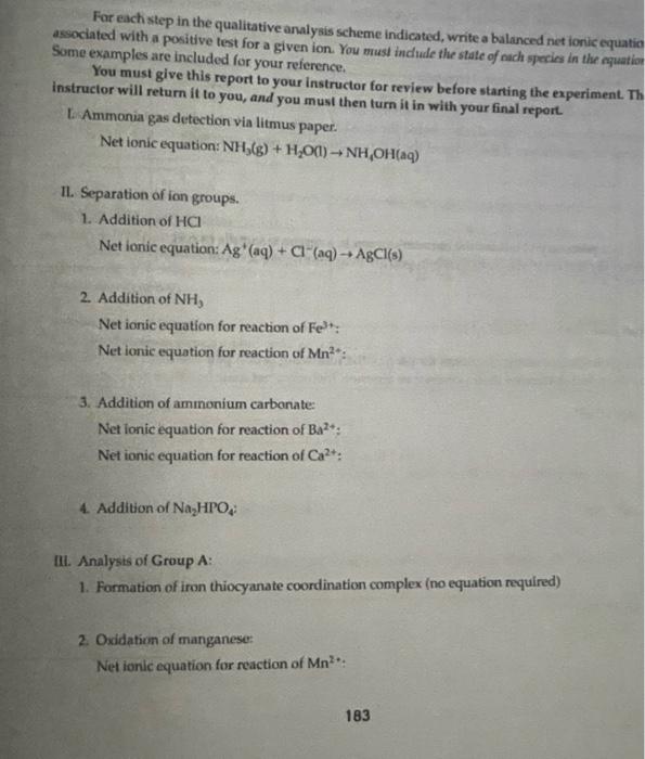 Solved For each step in the qualitative analysis scheme | Chegg.com