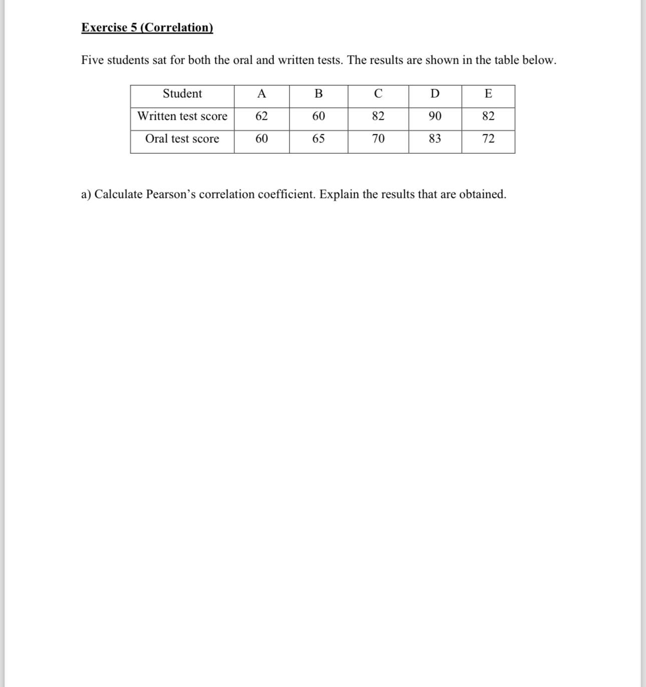 Solved Exercise 5 (Correlation)Five students sat for both | Chegg.com