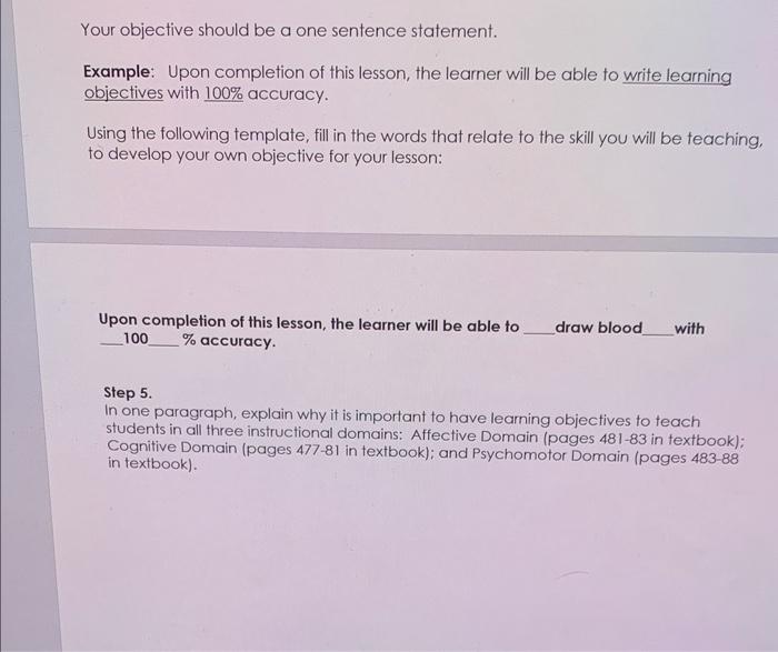 Solved Writing Objectives Worksheet Part 1 Step 1. In | Chegg.com