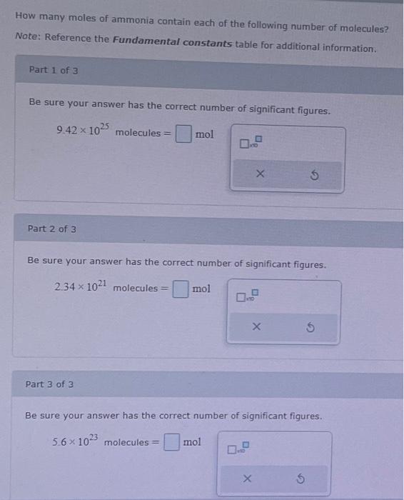 Solved How many moles of ammonia contain each of the | Chegg.com