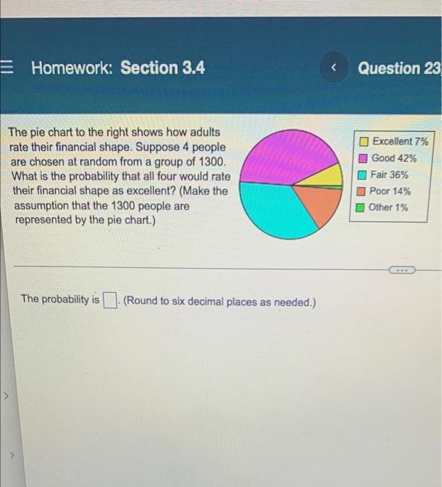 Solved = Homework: Section 3.4 Question 23 The pie chart to | Chegg.com