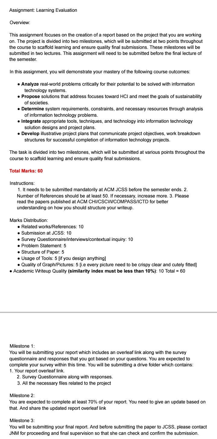 Solved Assignment: Learning Evaluation Overview: This | Chegg.com