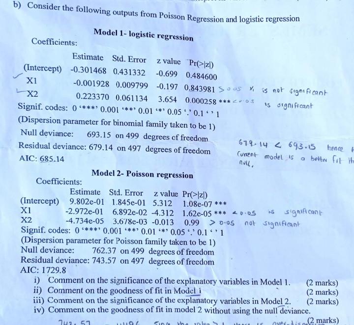 Solved b) Consider the following outputs from Poisson | Chegg.com