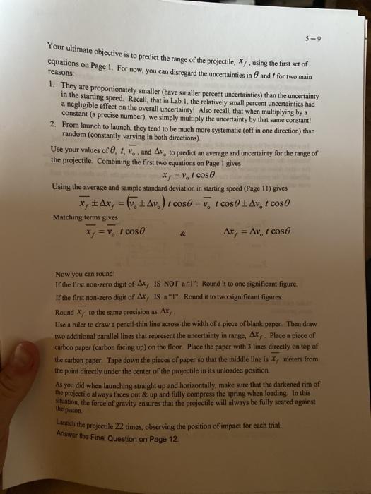 5-1 Lab 5: Projectile Motion Objective: Predict where | Chegg.com