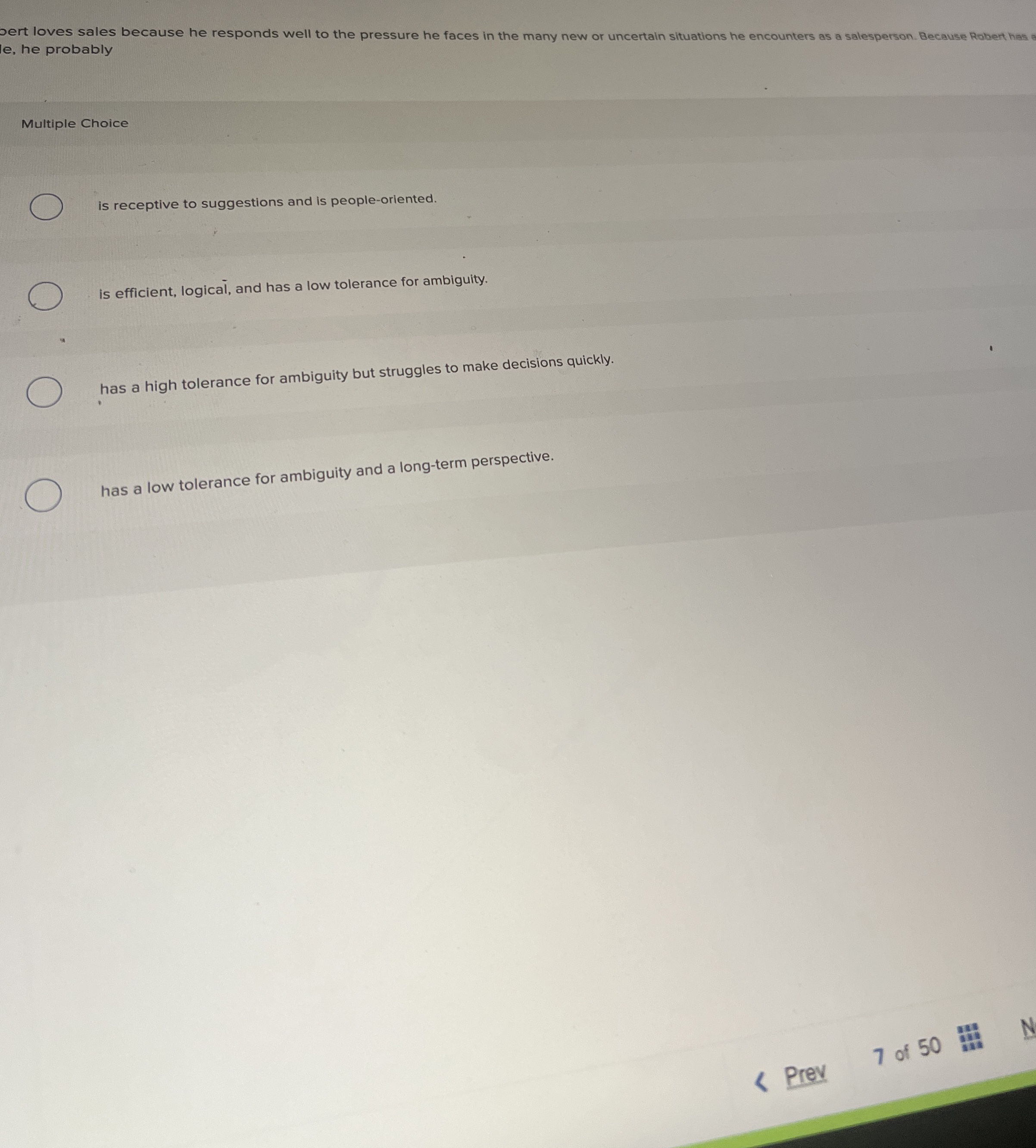 Solved oert loves sales because he responds well to the | Chegg.com